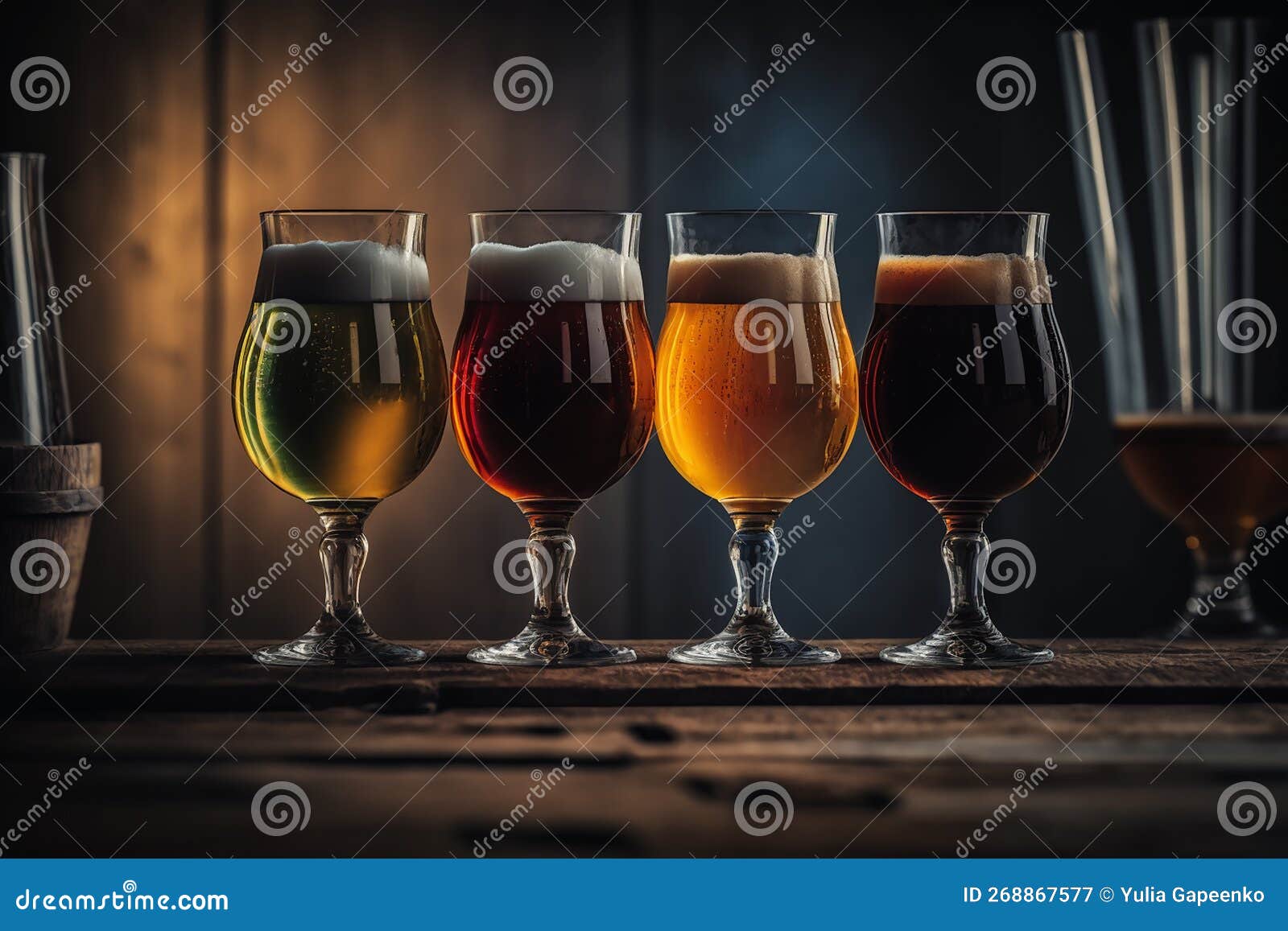 Glasses of Different Types of Draught Beer in a Pub. Illustration ...