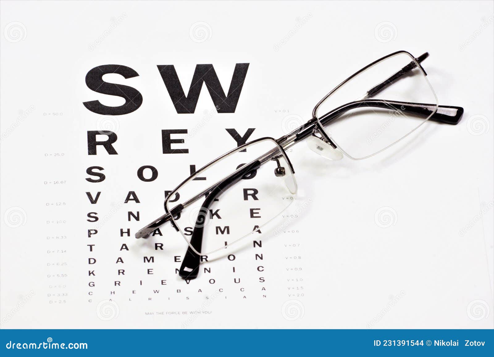 Glasses With Diopters And Visual Acuity Test Table. Glasses - Optical ...