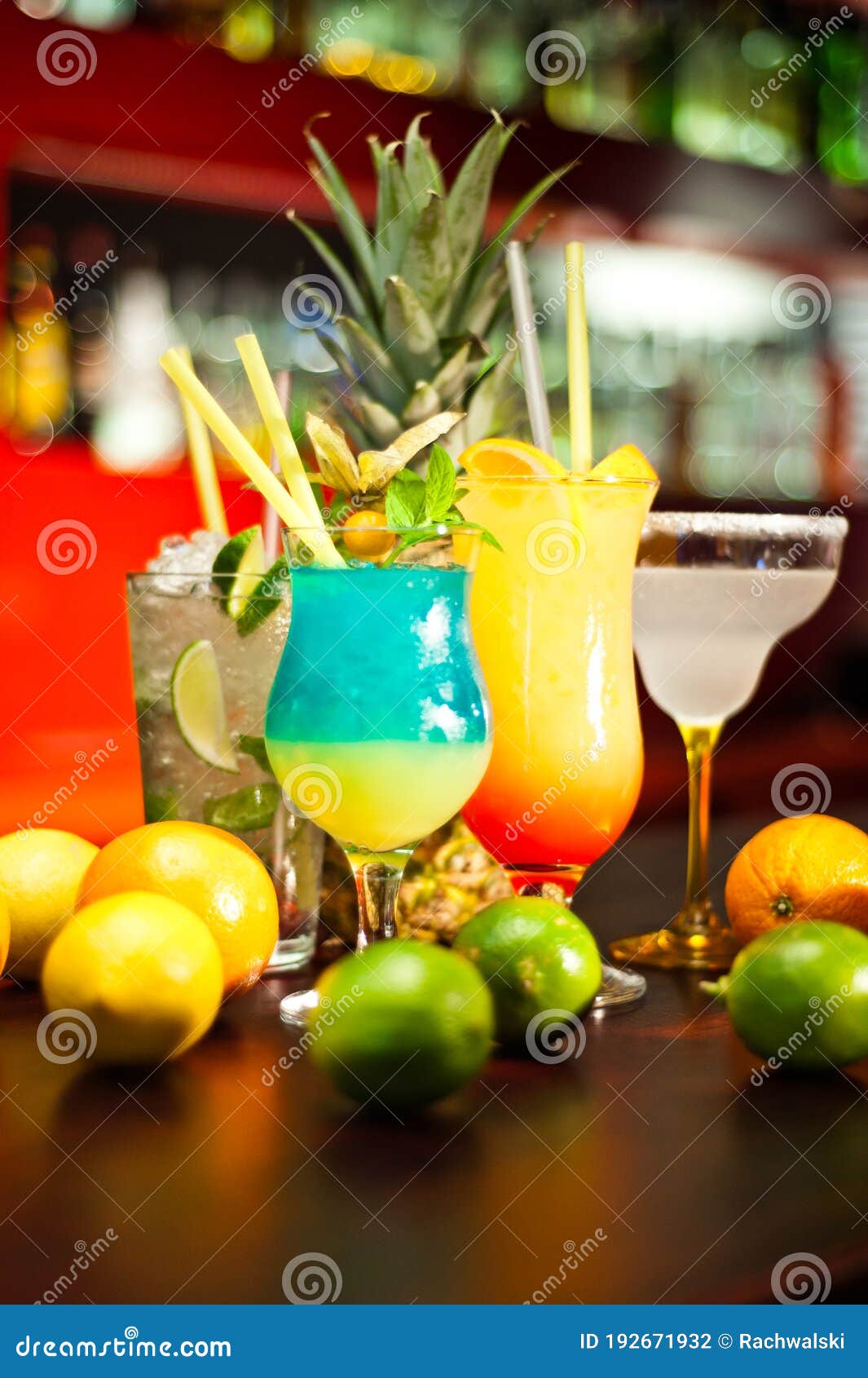 Drinks on table in bar stock photo. Image of historic - 192671932