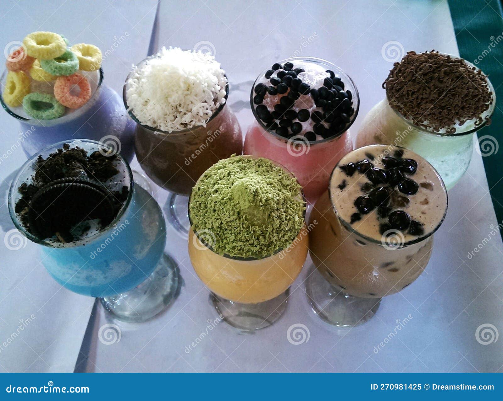 Glasses of Drinks with Various Toppings Stock Image - Image of cake ...
