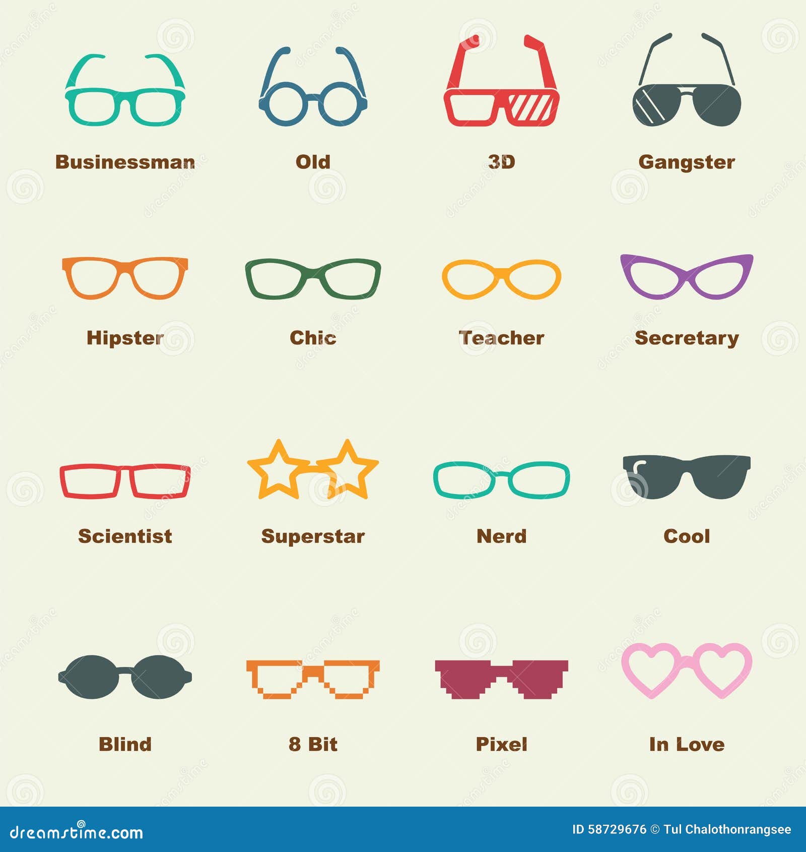 Glasses elements stock vector. Illustration of graphic - 58729676