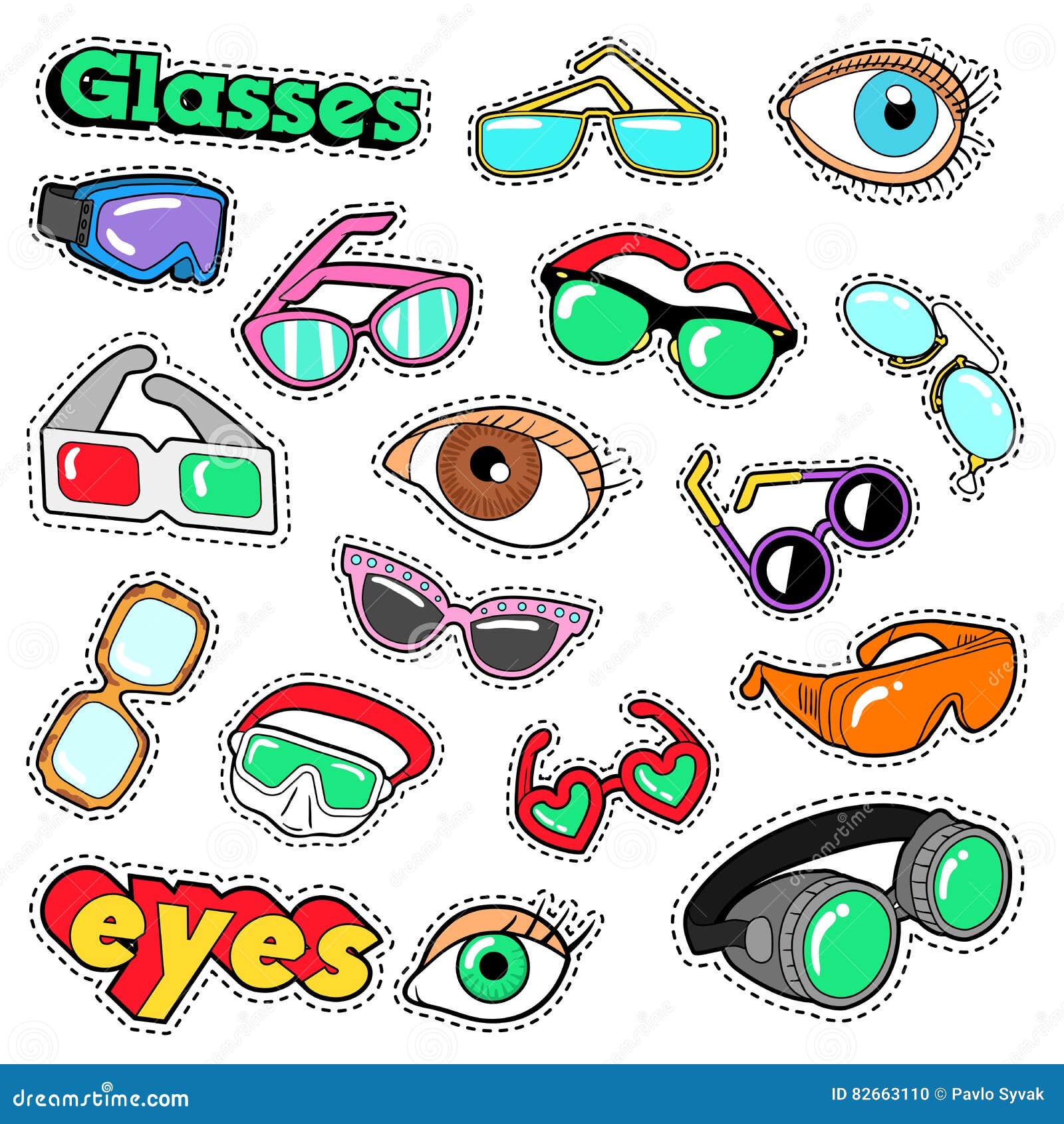 Glasses and Eyes Decorative Elements for Scrapbook, Stickers, Patches ...