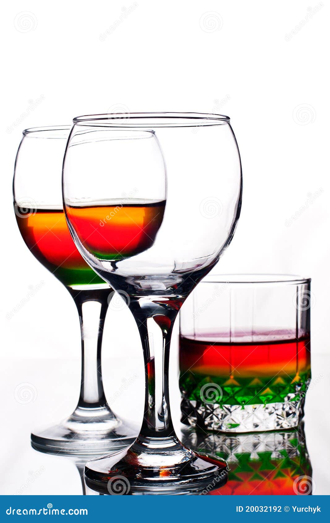 Glasses Filled with Rainbow Coloured Alcohol Stock Photo - Image of ...