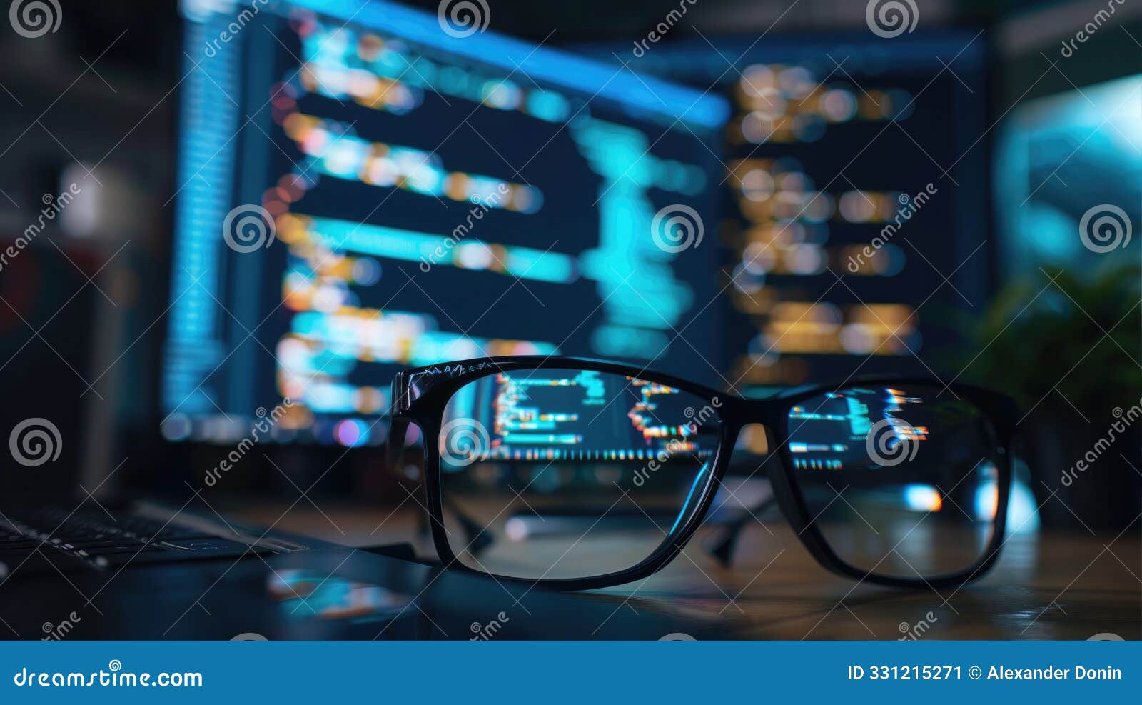 Glasses in Focus with Code on Screens Stock Image - Image of hacker, closeup: 331215271