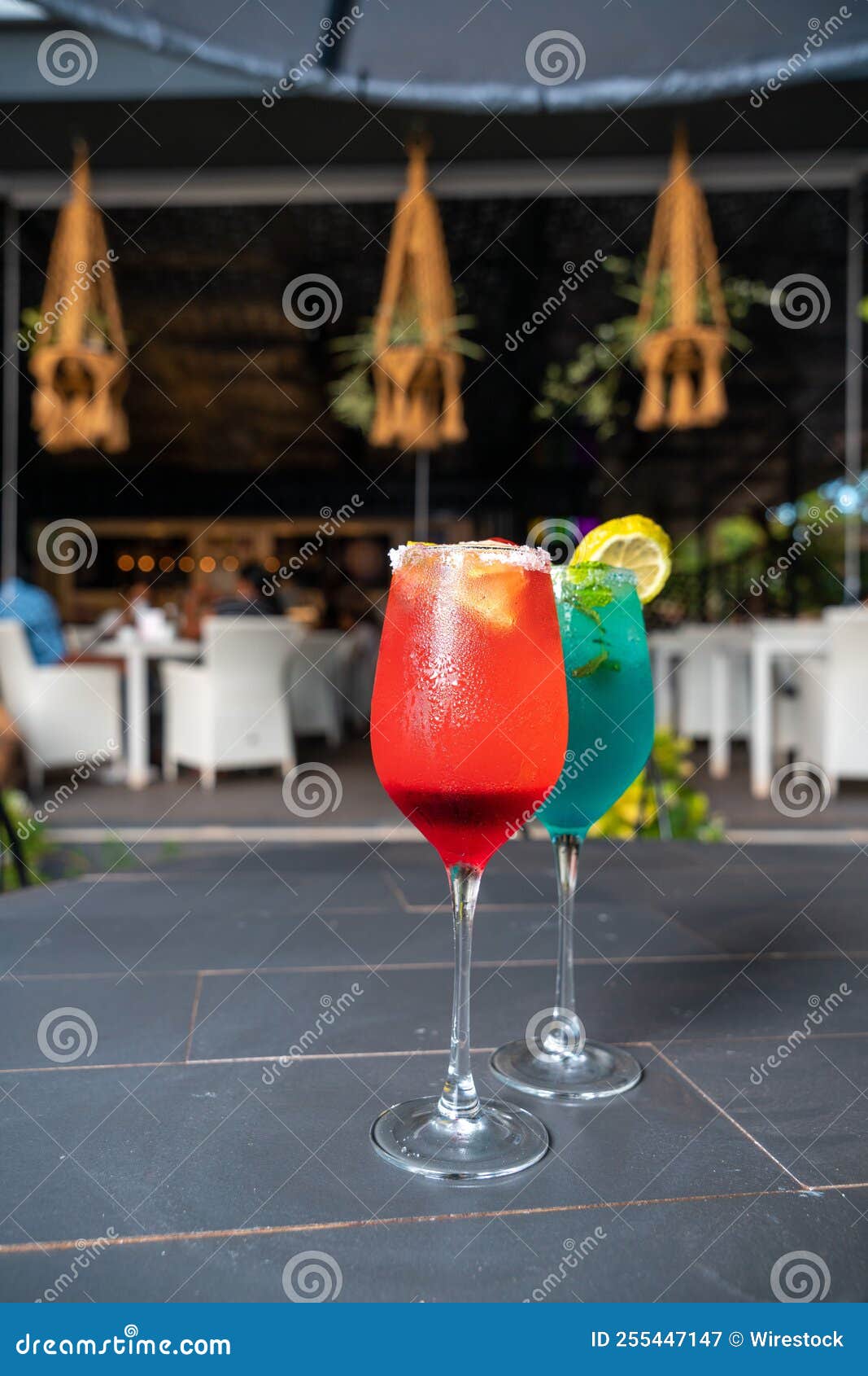 Glasses of fresh cocktails stock image. Image of closeup - 255447147