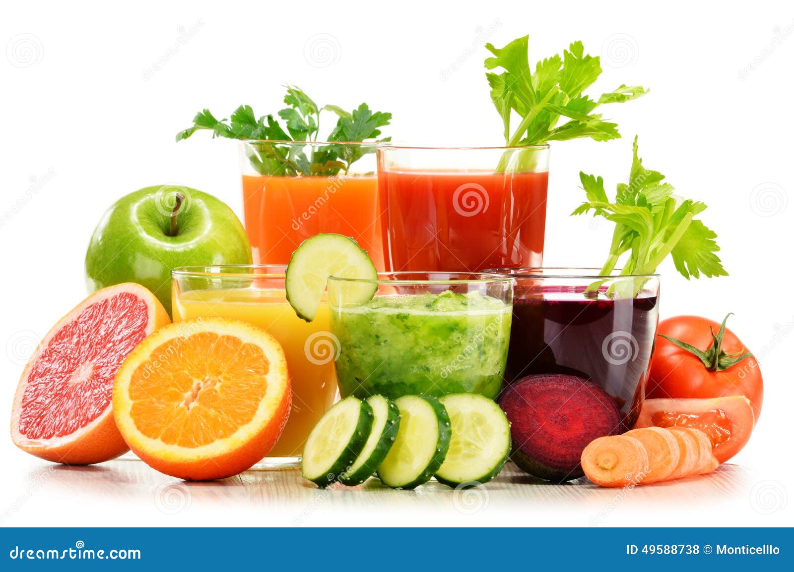 Glasses with Fresh Organic Vegetable and Fruit Juices on White Stock ... Glasses with Fresh Organic Vegetable and Fruit Juices on White Stock ...
