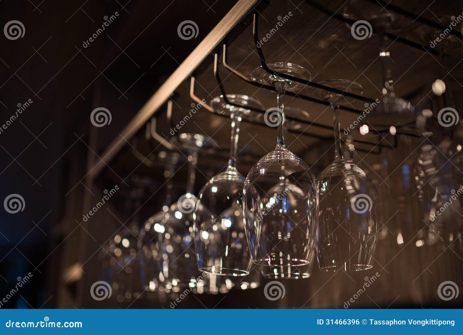 Glasses Hanging Over Bar Rack Stock Photo - Image of bocal, snack: 31466396