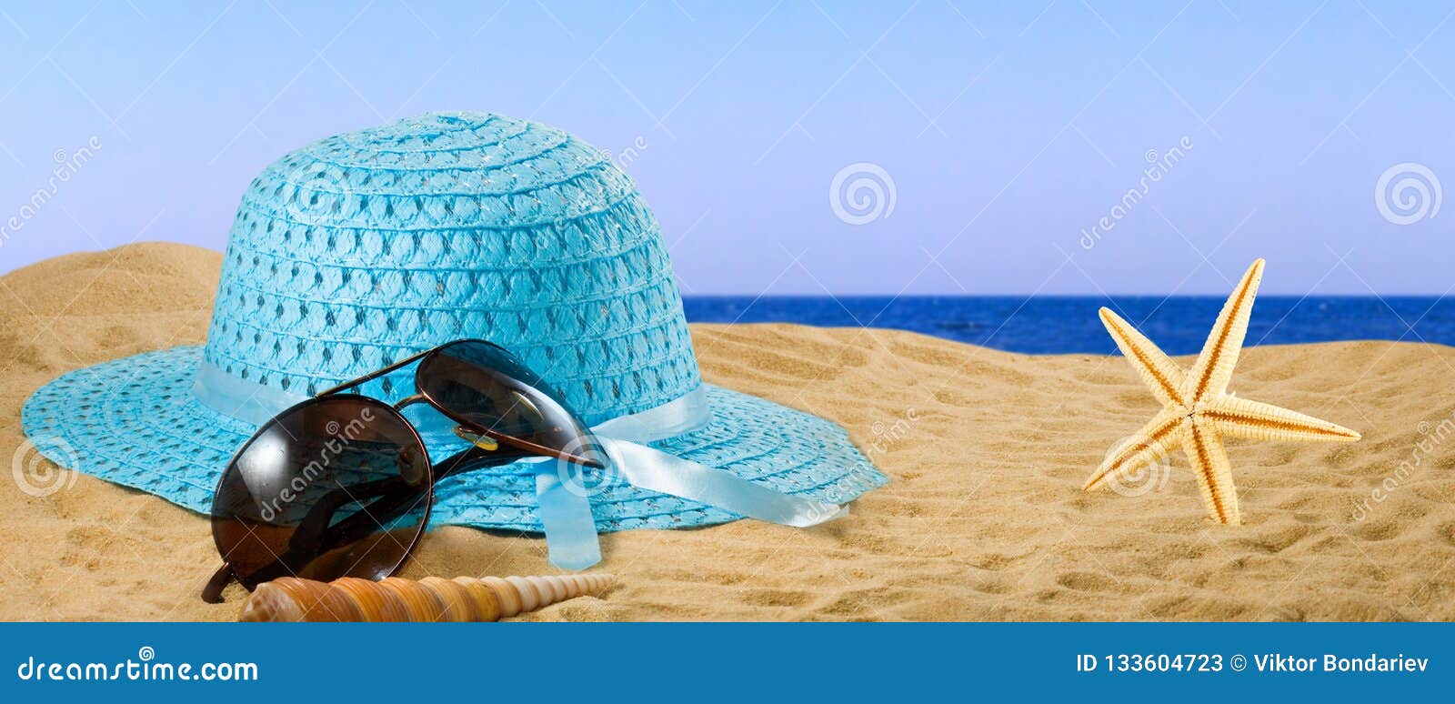 Glasses, Hat and Sea Shells on the Sand Close-up Stock Image - Image of ...