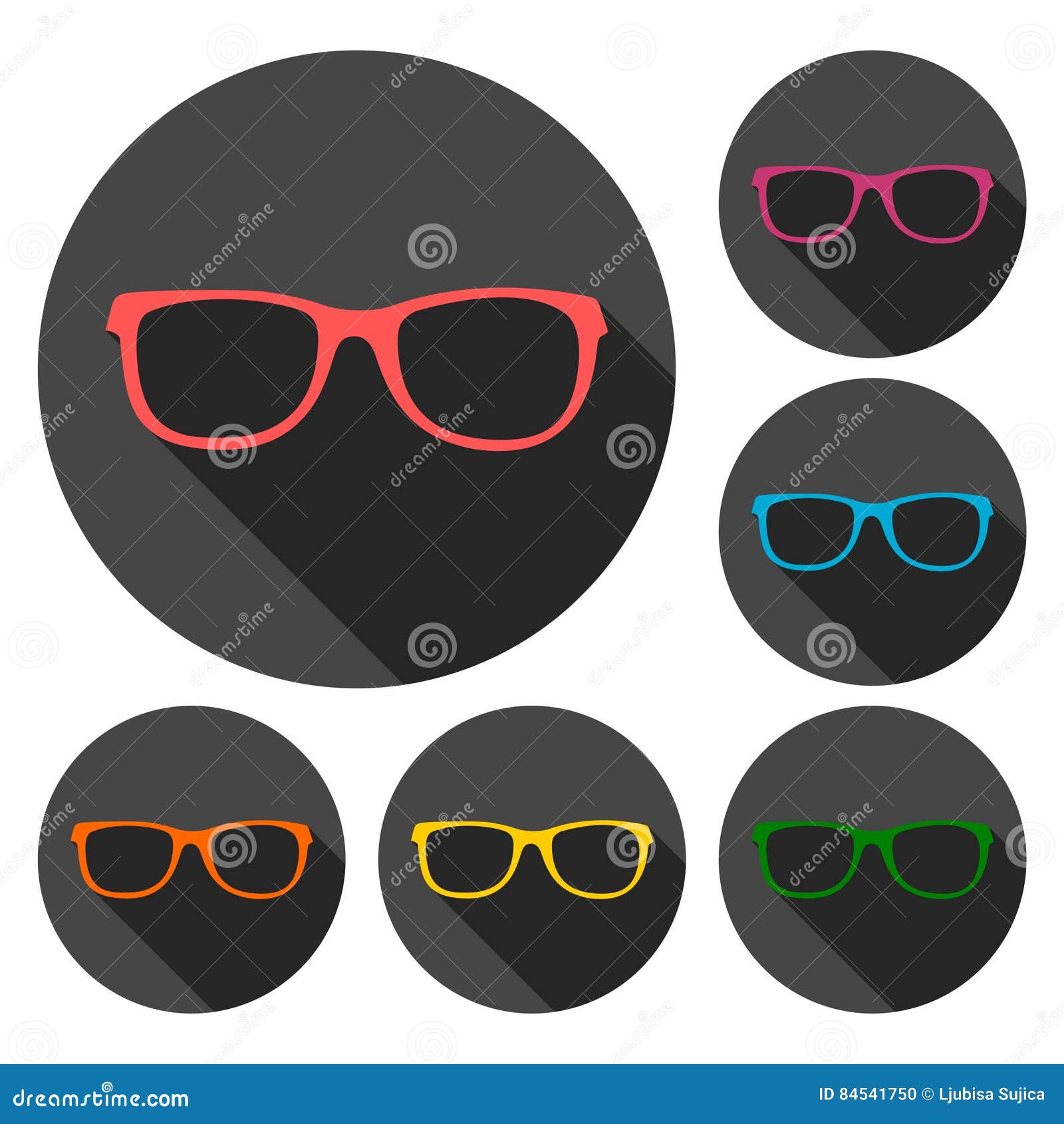 Glasses Icons Set with Long Shadow Stock Illustration - Illustration of ...