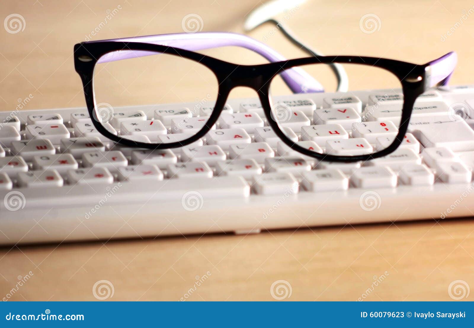 Glasses on keyboard stock image. Image of close, glasses - 60079623