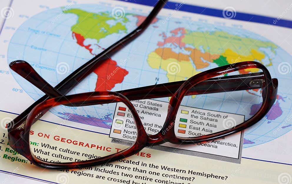 Glasses on map stock image. Image of background, destination - 23561245