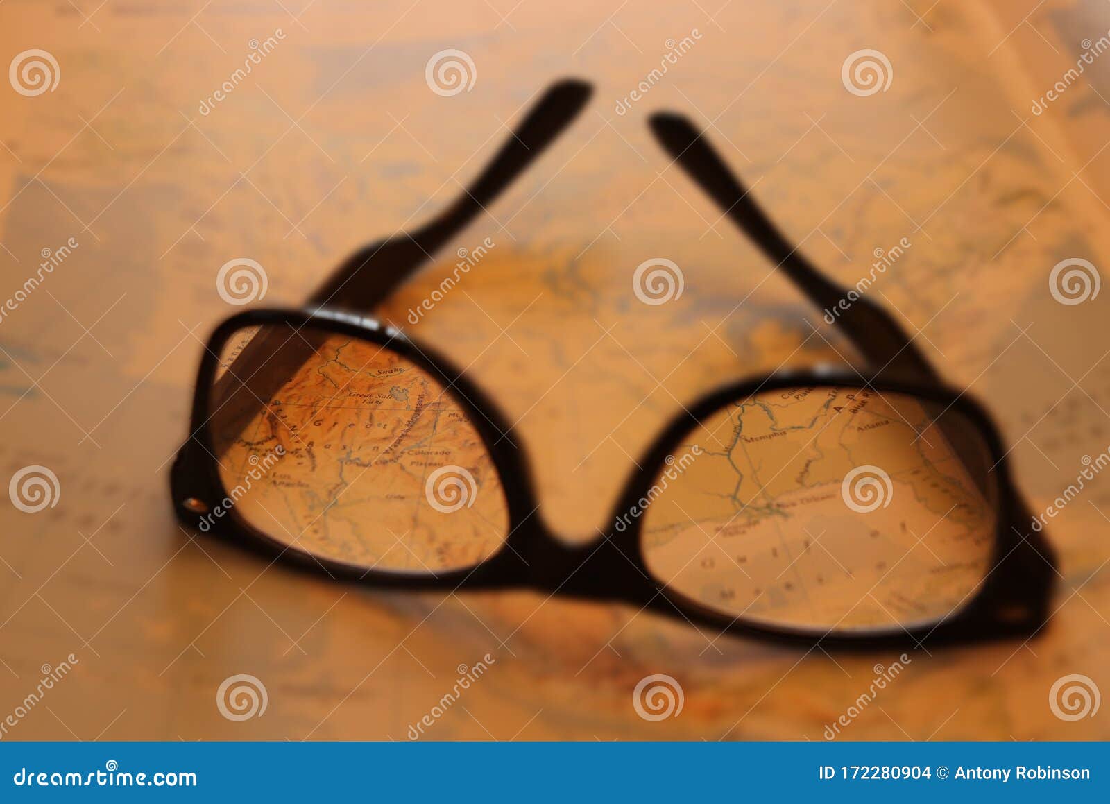 Glasses on map stock photo. Image of america, macro - 172280904