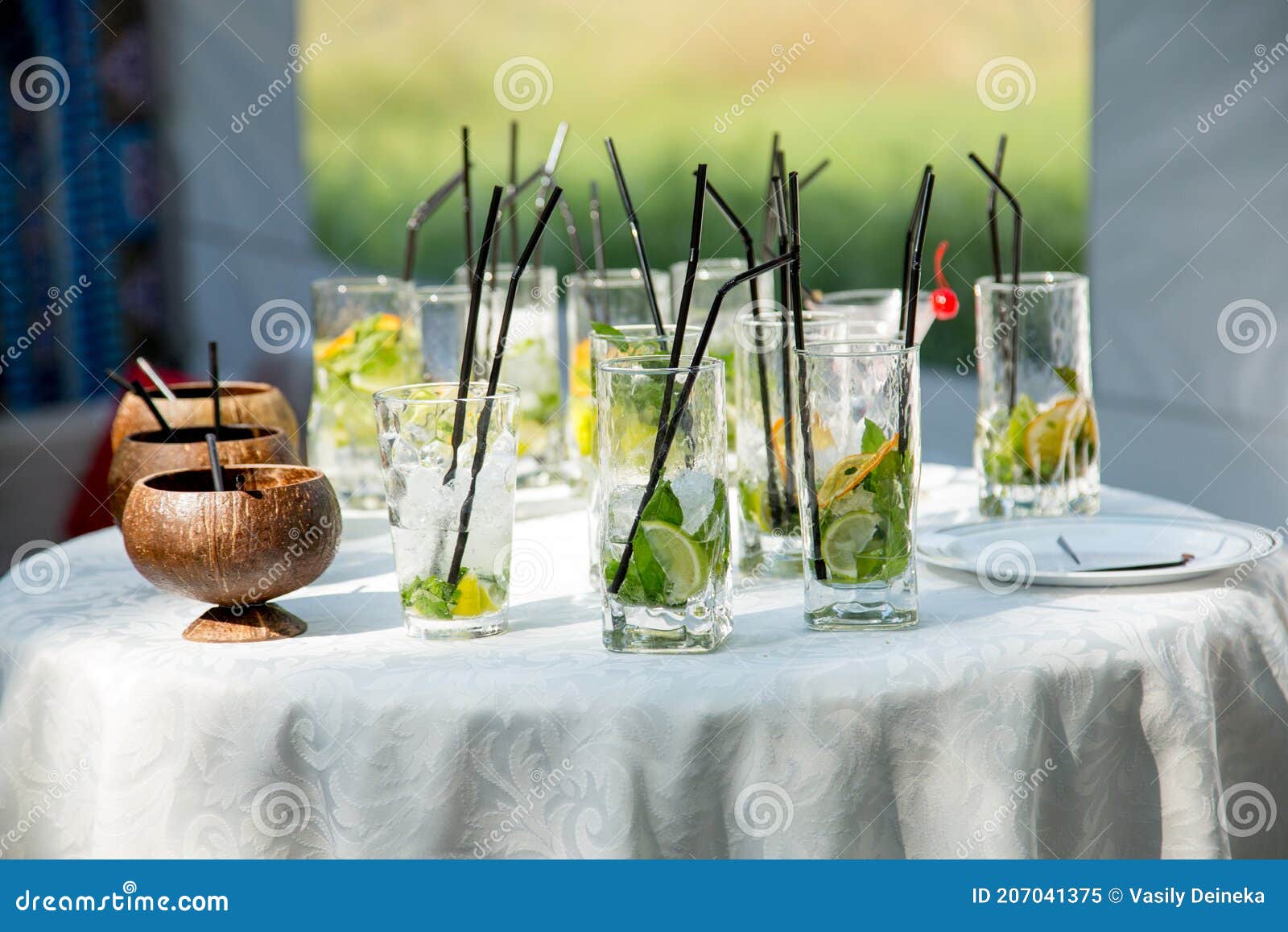 Glasses of Non-alcoholic Mojito on the Buffet Table. Concept is a Party ...