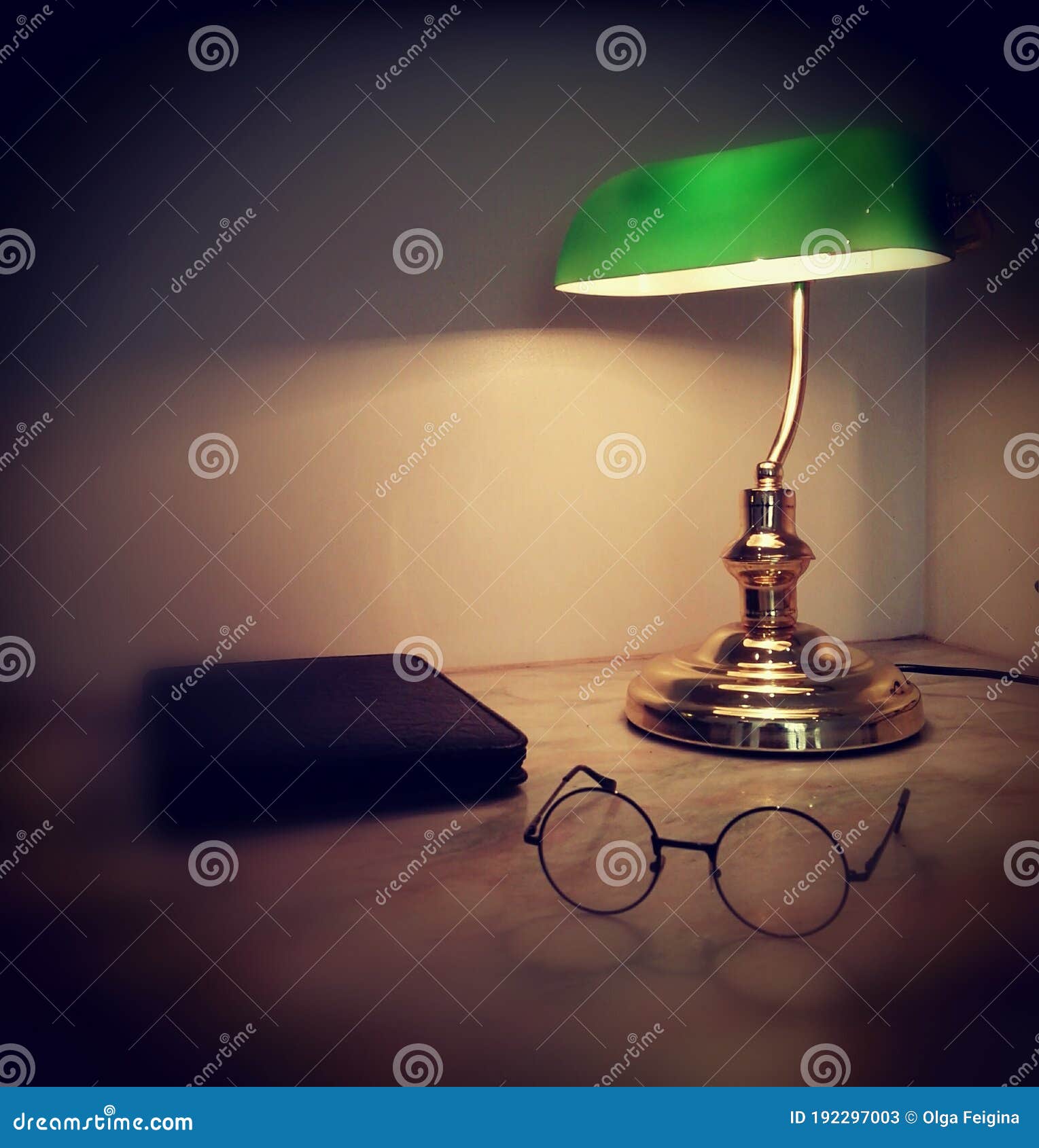 Green Table Lamp for Reading. Classic Library Lamp. Stock Image - Image ...