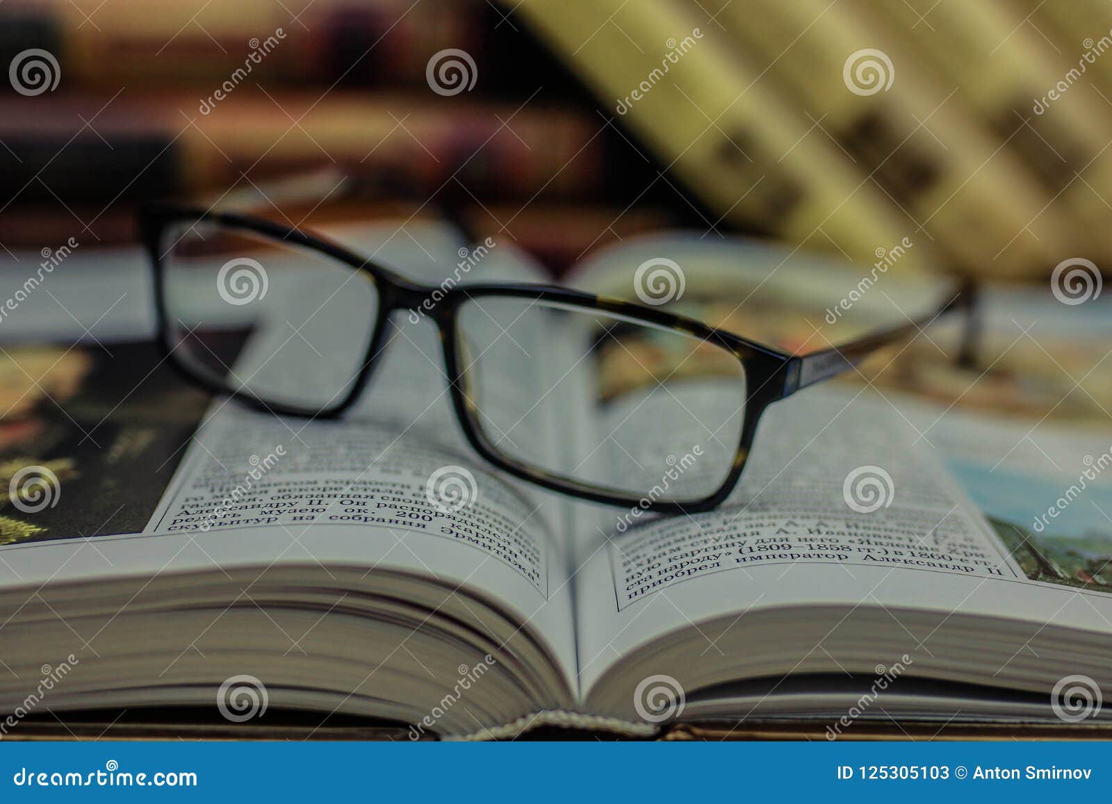 Glasses On The Open Book Stock Image Image Of Companies 125305103