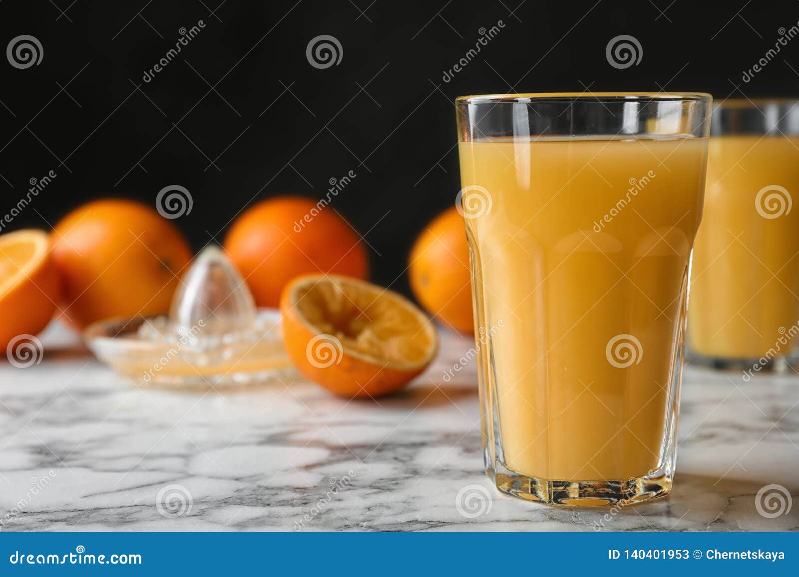 Glasses of Orange Juice on Marble Table. Stock Image - Image of ...