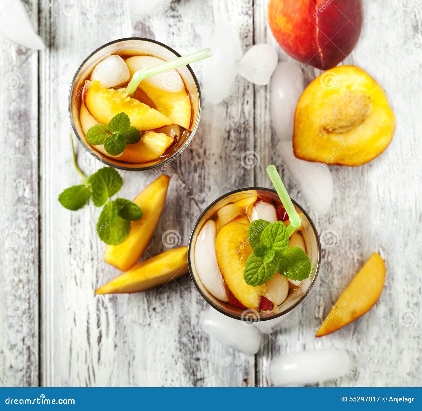 Glasses of Peach Iced Tea. stock image. Image of mint - 55297017