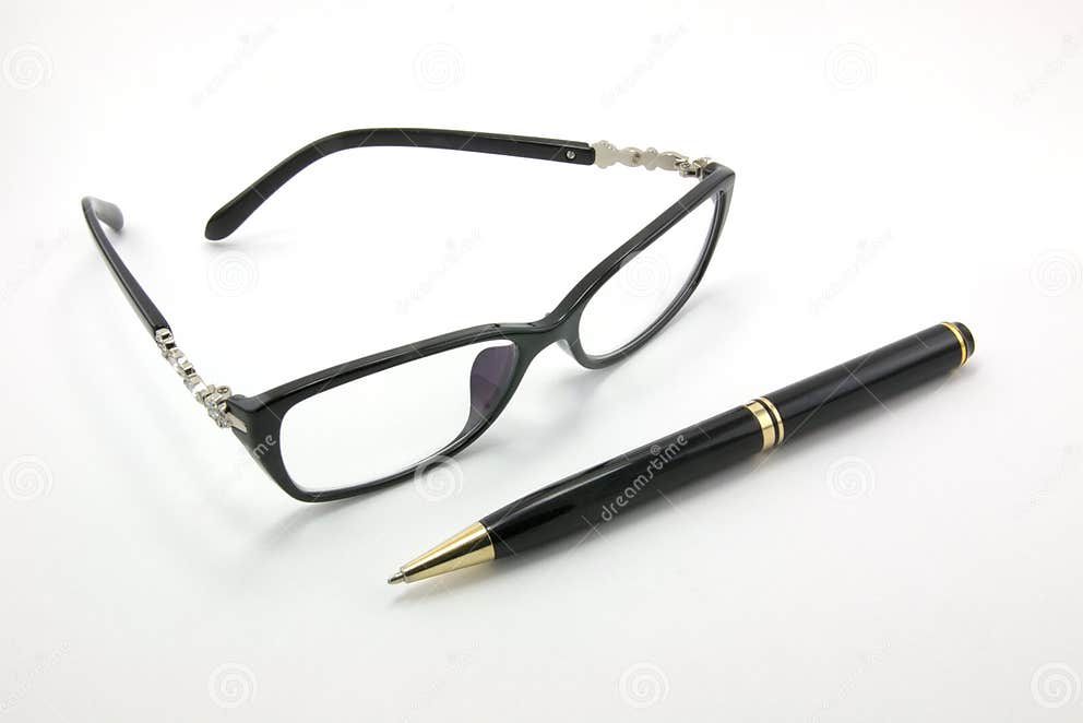 Glasses and pen stock photo. Image of education, isolated - 66460770