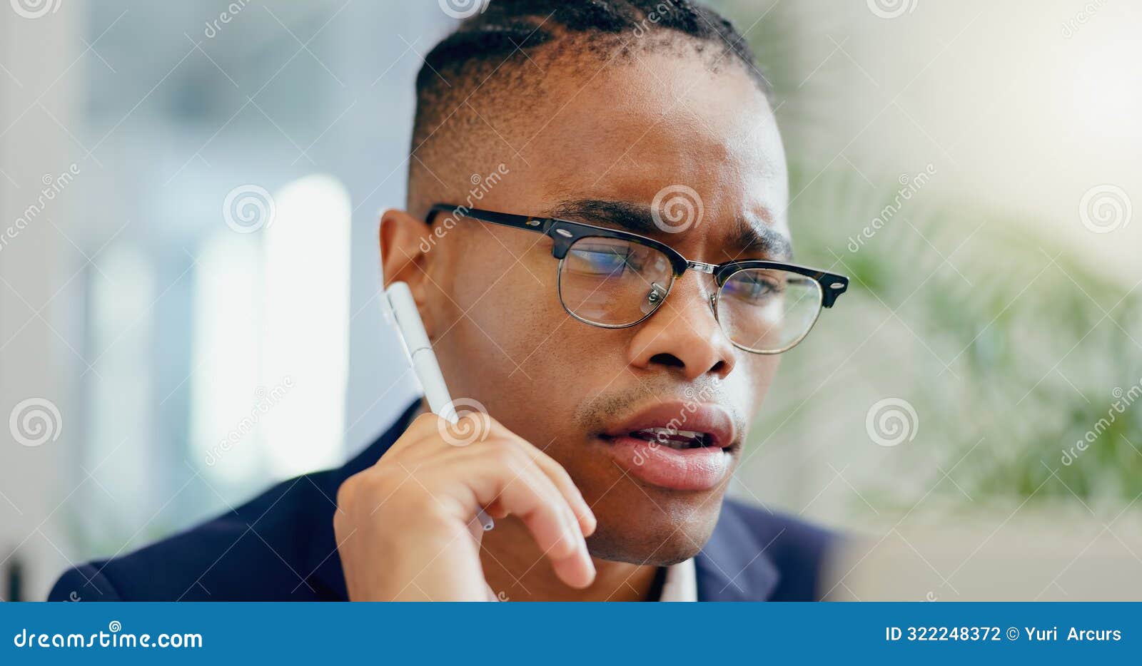 Glasses, Problem Solving and Thinking with Business Black Man at Work ...