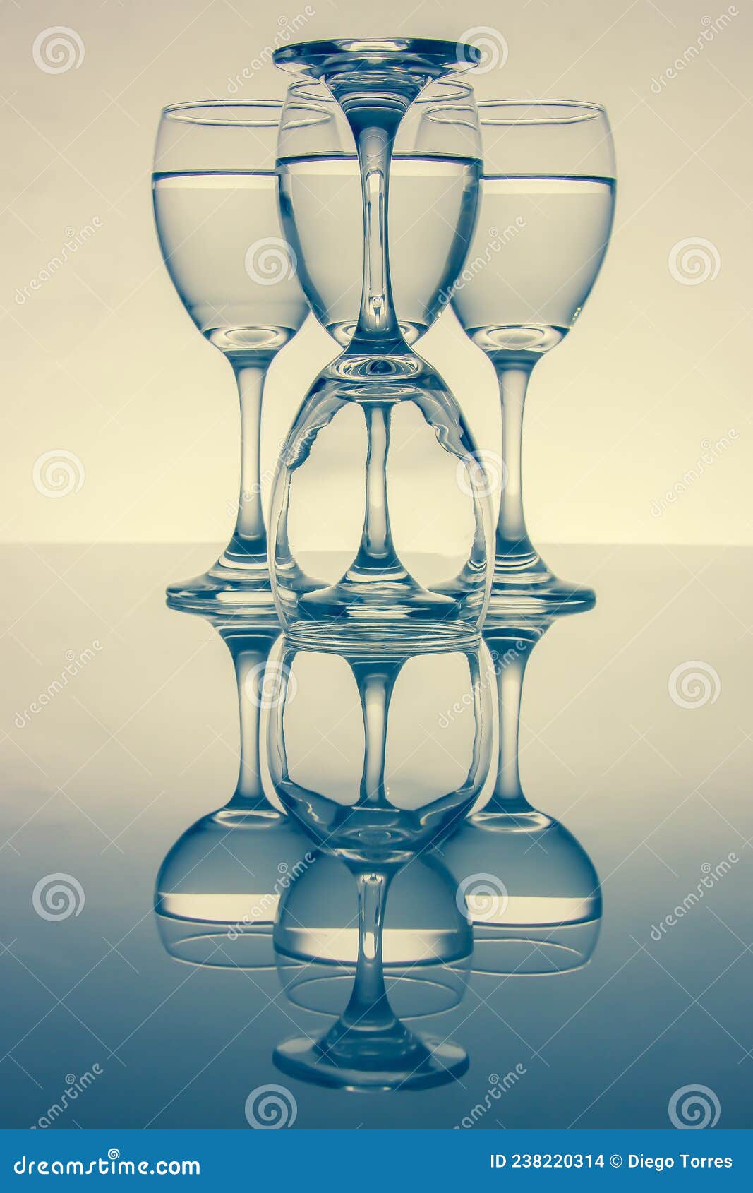 Glasses of Pure Water with Its True Reflection Stock Photo - Image of ...