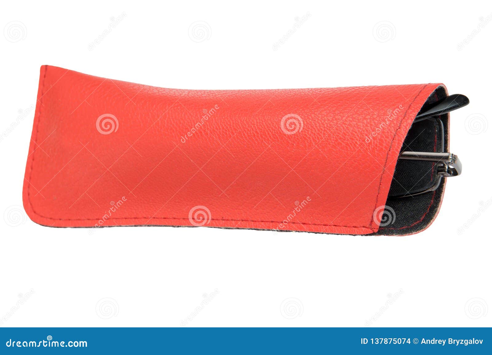 Glasses in Red Leather Case Isolated on White Background Closeup Stock ...