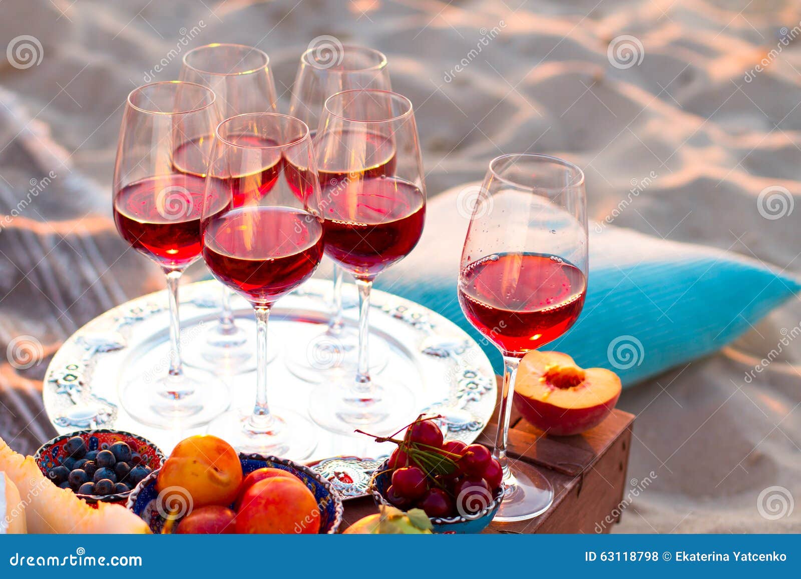Glasses of the Red Wine on the Sunset Beach Stock Photo - Image of ...
