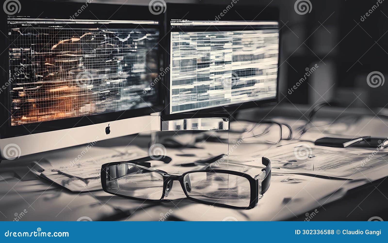 Glasses Reflecting Computer Monitor with Data.show Humans Using Apps or ...