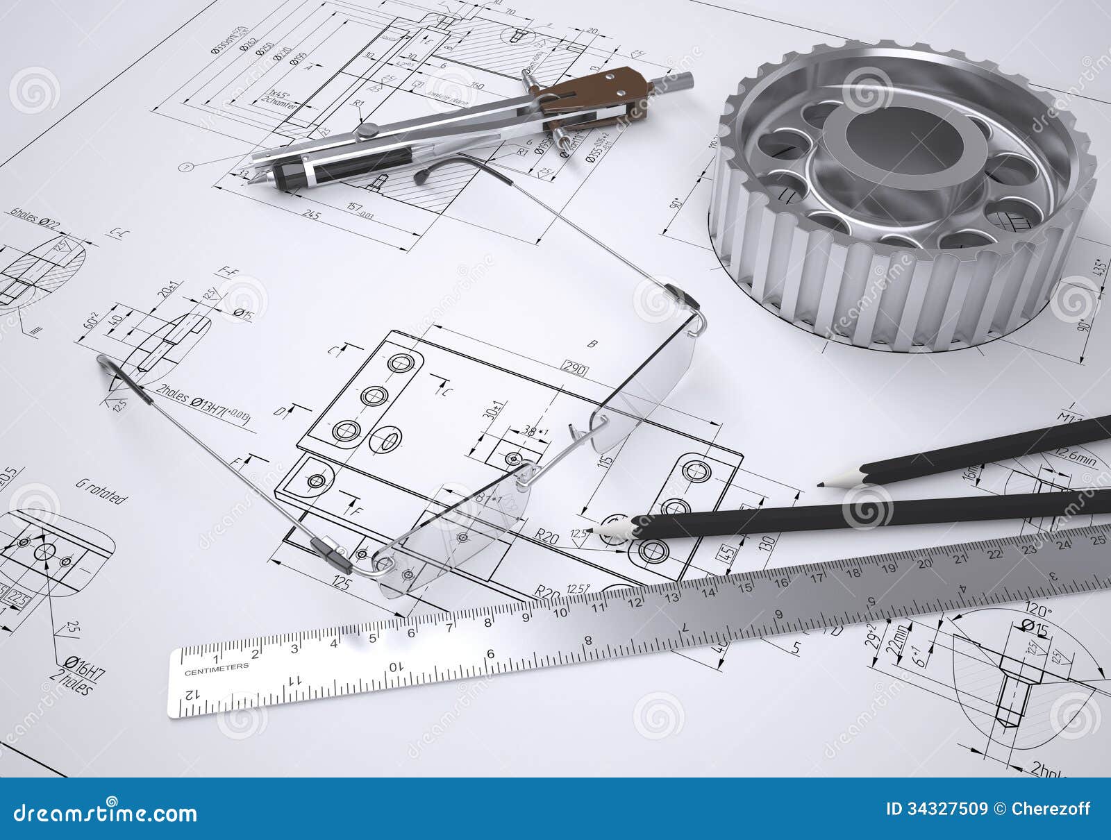 Compass, Pencil And Ruler Lie On The Drawing Royalty-Free Stock Image ...