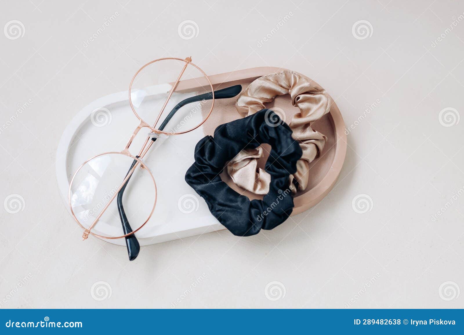 Glasses with Silk Elastic Bands in Plaster Organizer Stock Photo ...