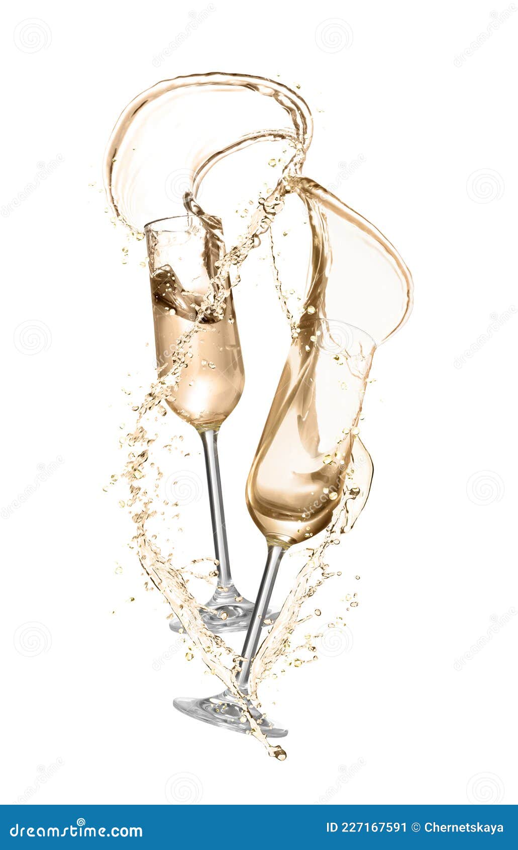 Glasses with Sparkling Wine and Splashes on White Background Stock ...
