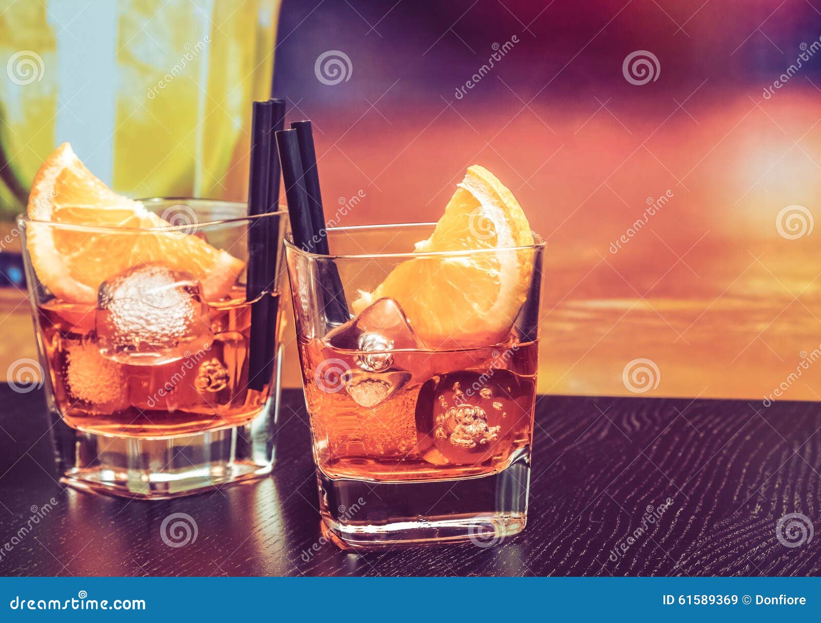 Glasses Of Spritz Aperitif Aperol Cocktail With Orange Slices And Ice