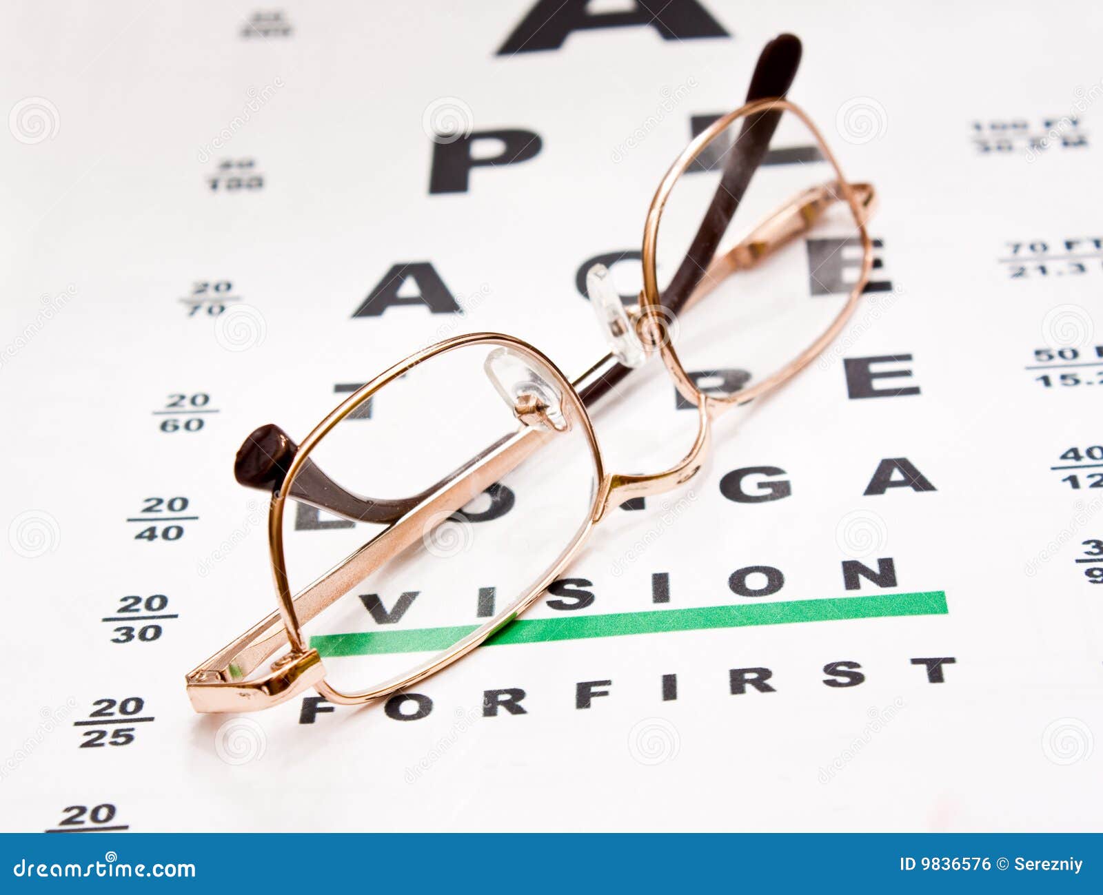 Glasses on test chart stock photo. Image of lense, health - 9836576