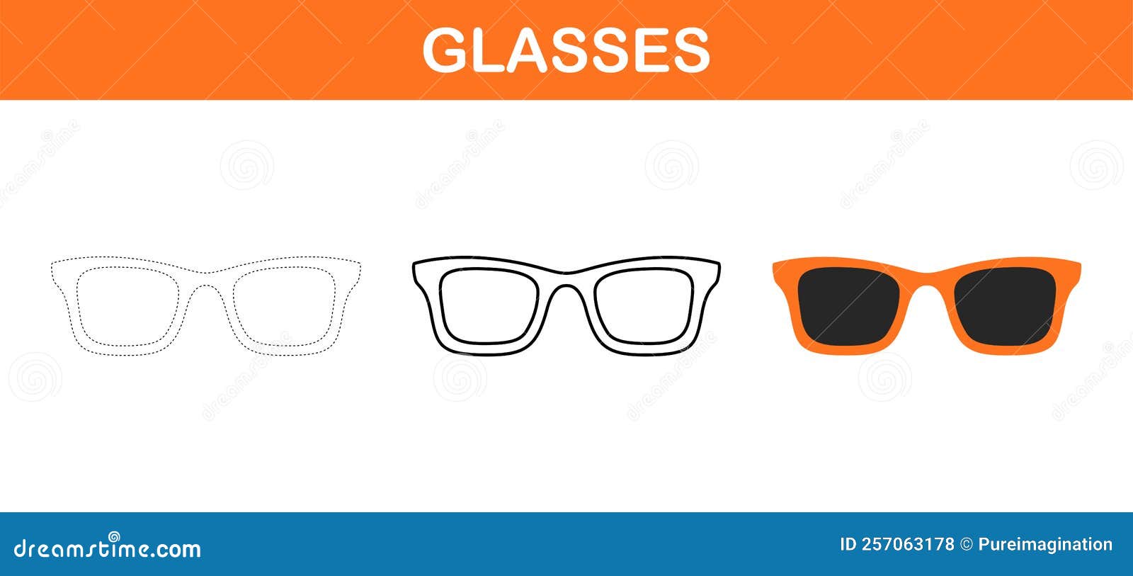 Glasses Tracing and Coloring Worksheet for Kids Stock Vector ...