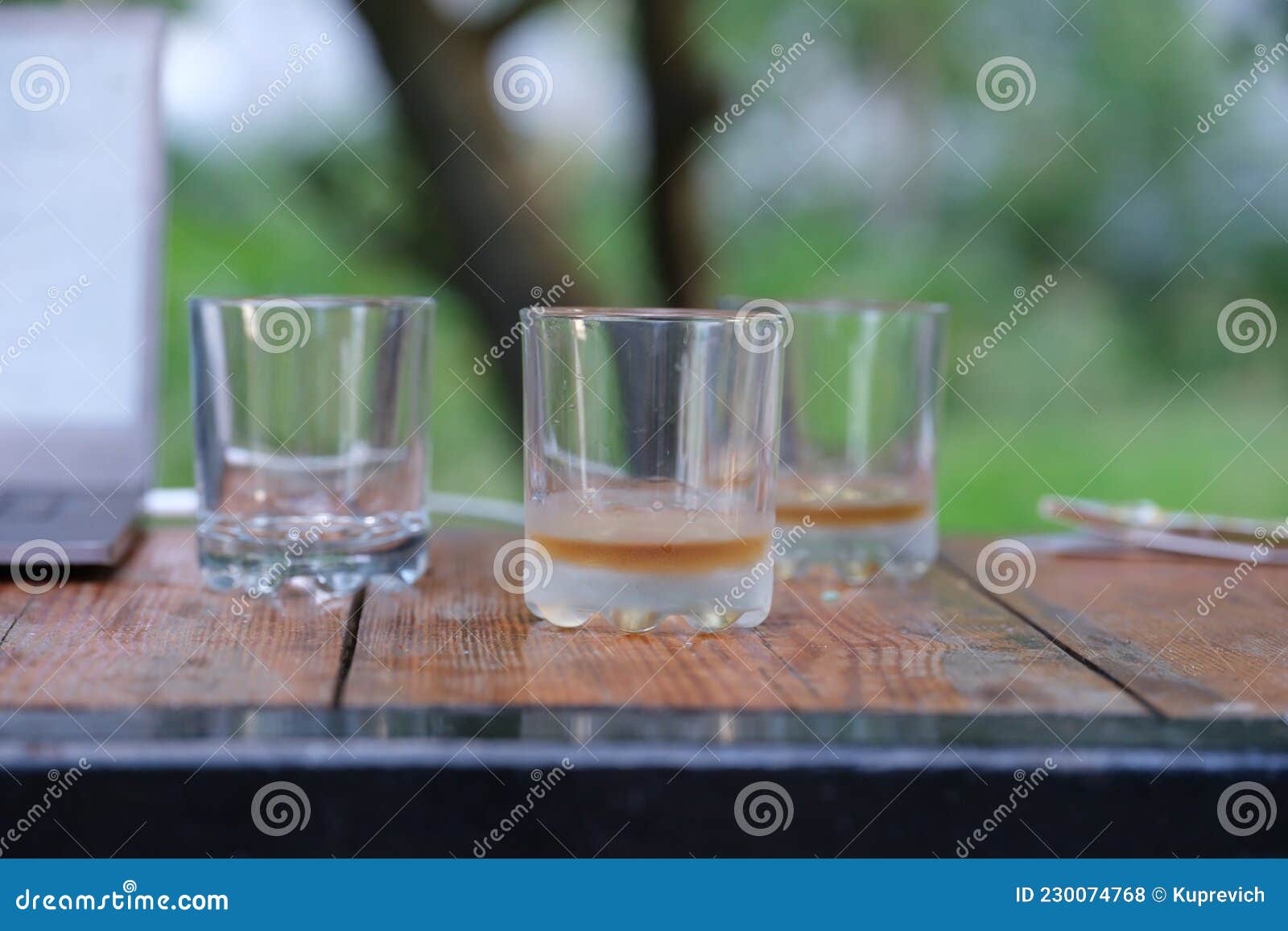 Glasses with Whiskey at Bottom are on Table in Bar Closeup Stock Photo ...