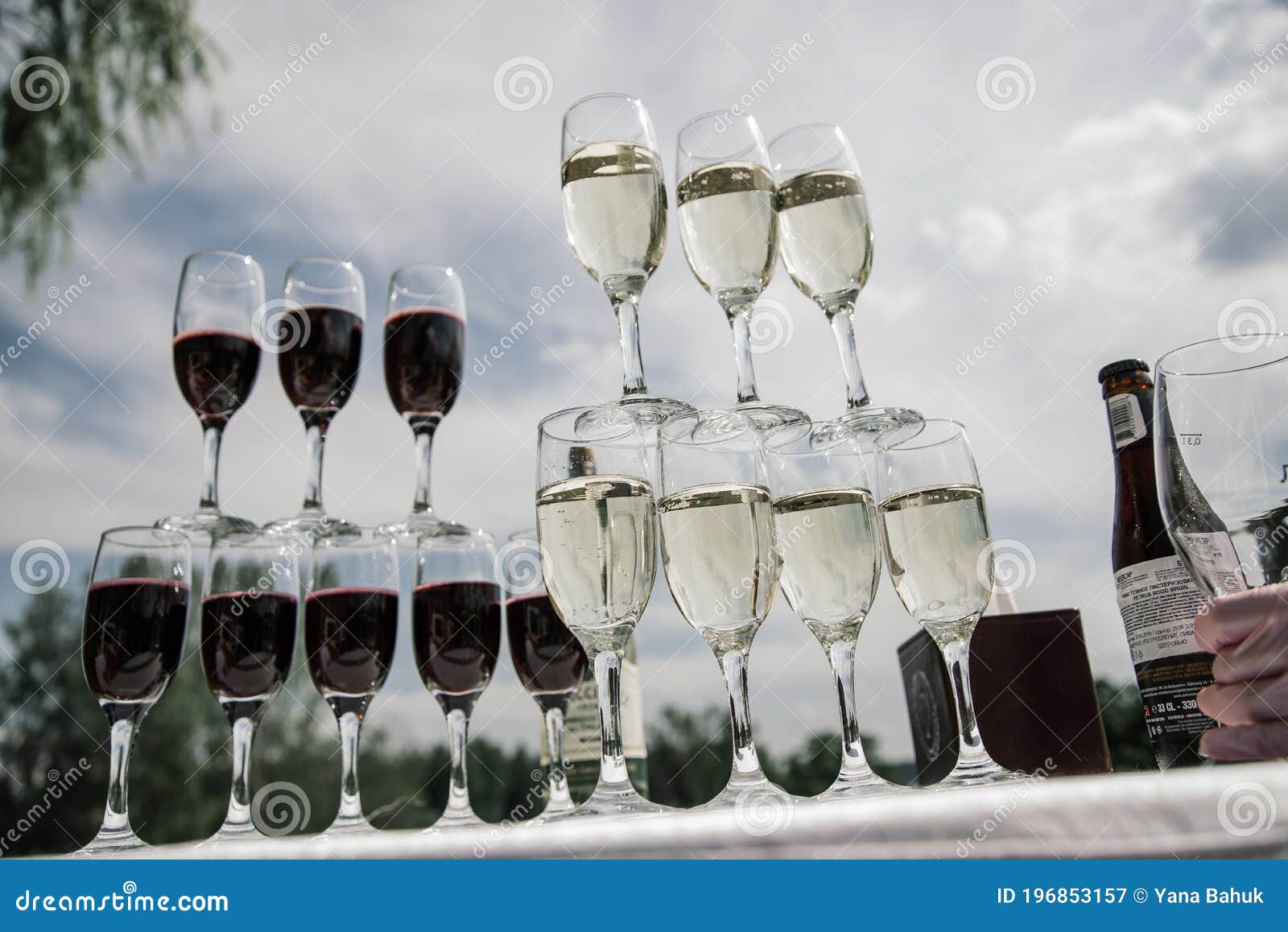 Glasses of White Champagne at the Presentation and Buffet Table Stock ...