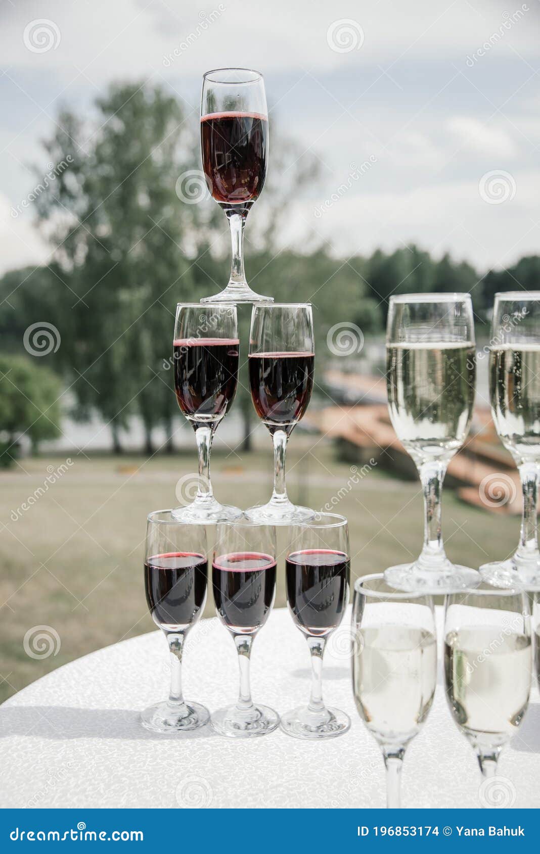 Glasses of White Champagne at the Presentation and Buffet Table Stock ...