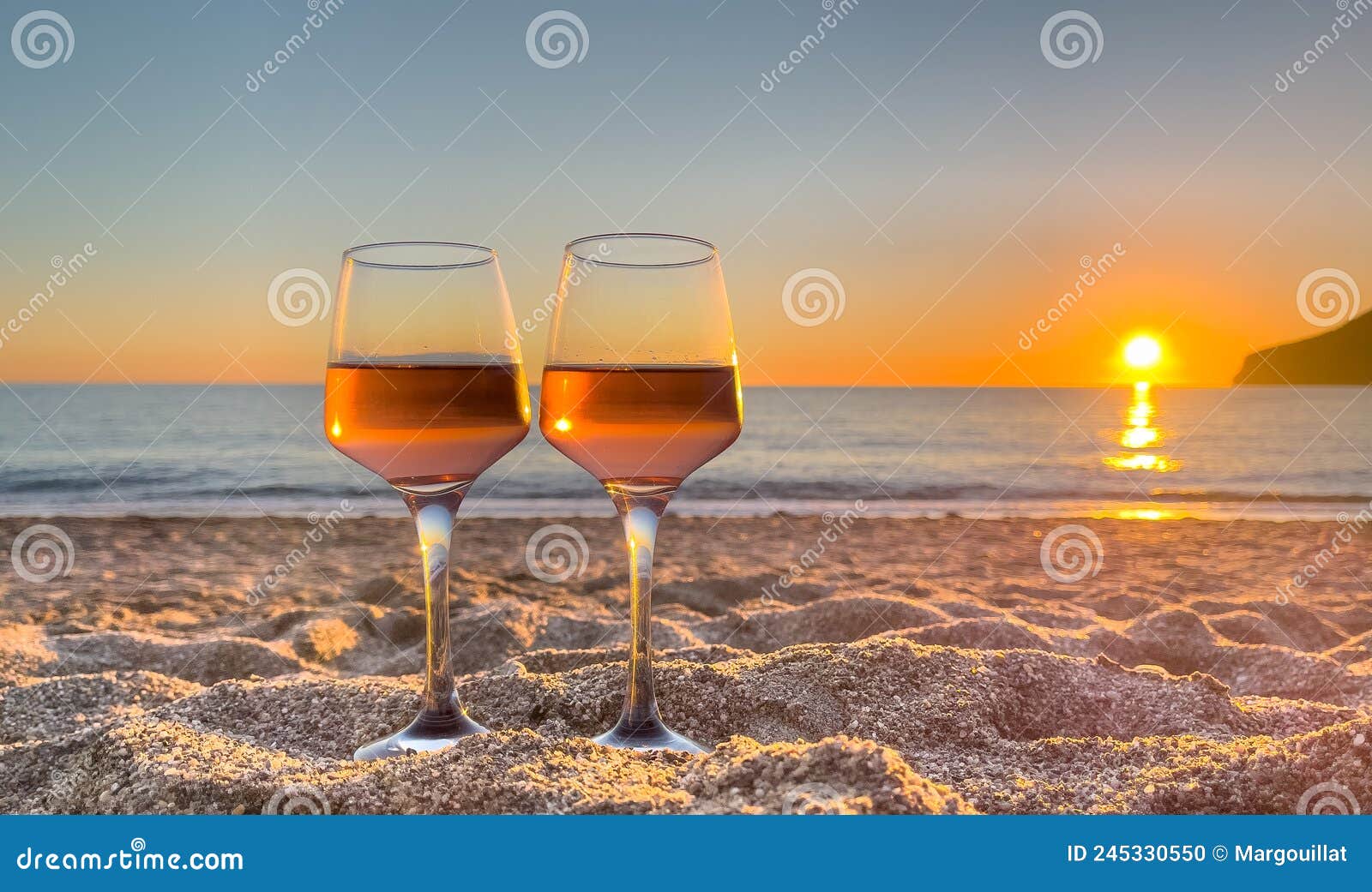 Glasses of Wine on the Beach Stock Photo - Image of romance, freedom ...