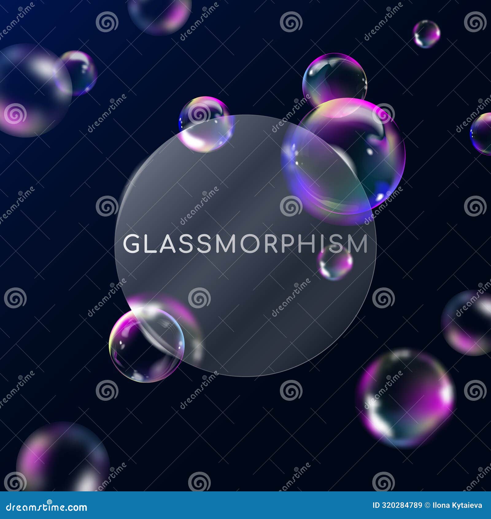 Glassmorphism.Abstract Of Floating Blue And White Spheres On A Dark ...
