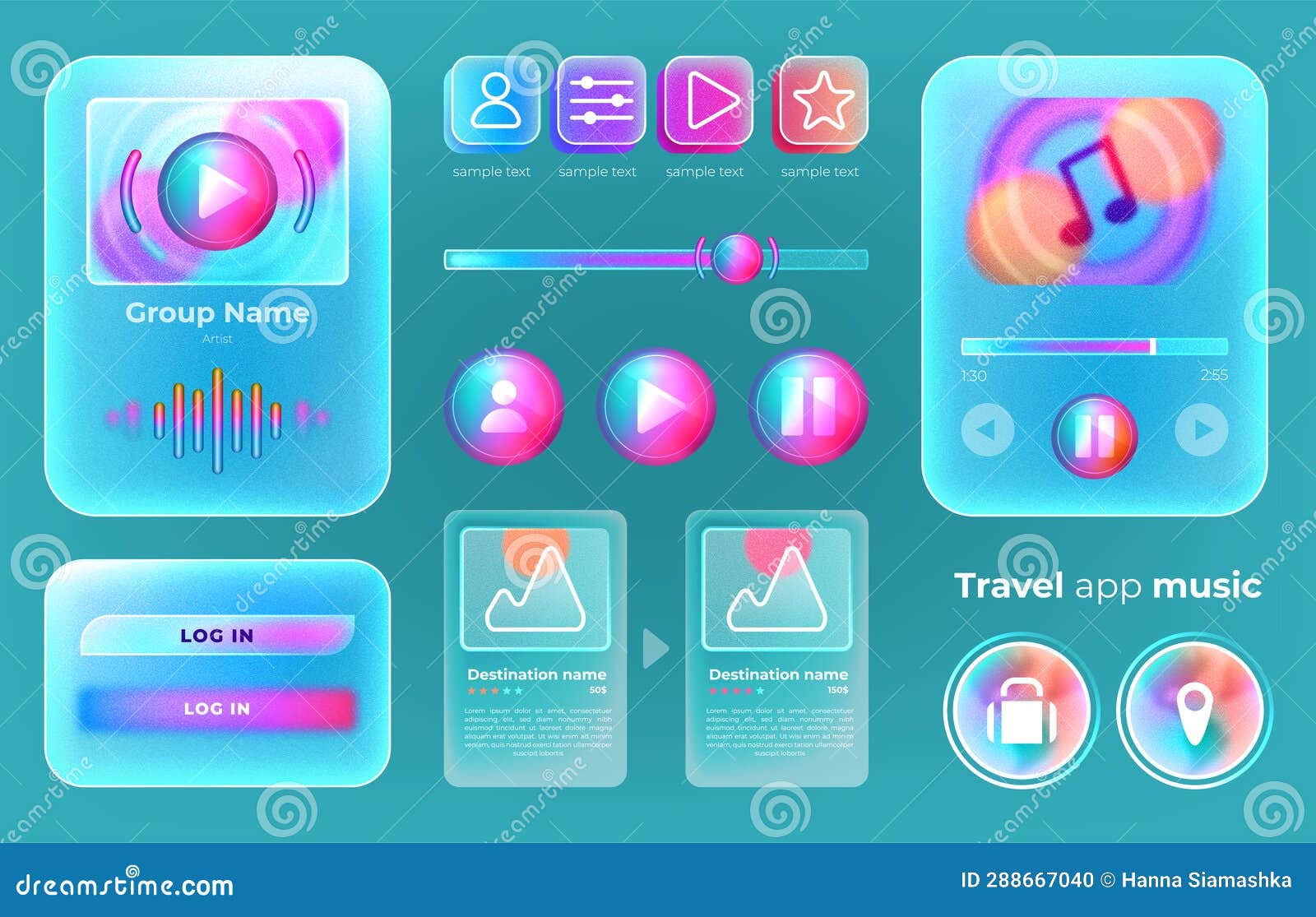 Glassmorphism Mobile App With Ui Kit Vector Illustration ...