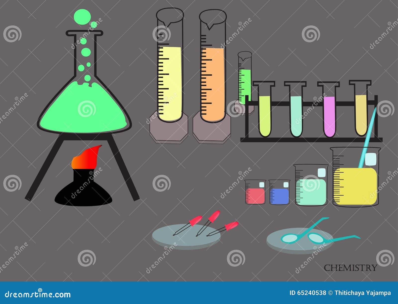 Glassware, Chemicals, Materials, and Scientific Experiments. Stock ...