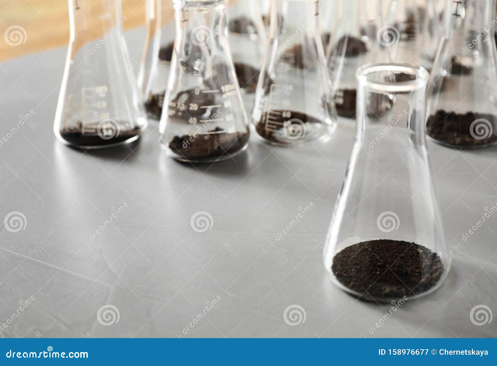 Glassware with Soil Samples on Grey Table Stock Image - Image of ...