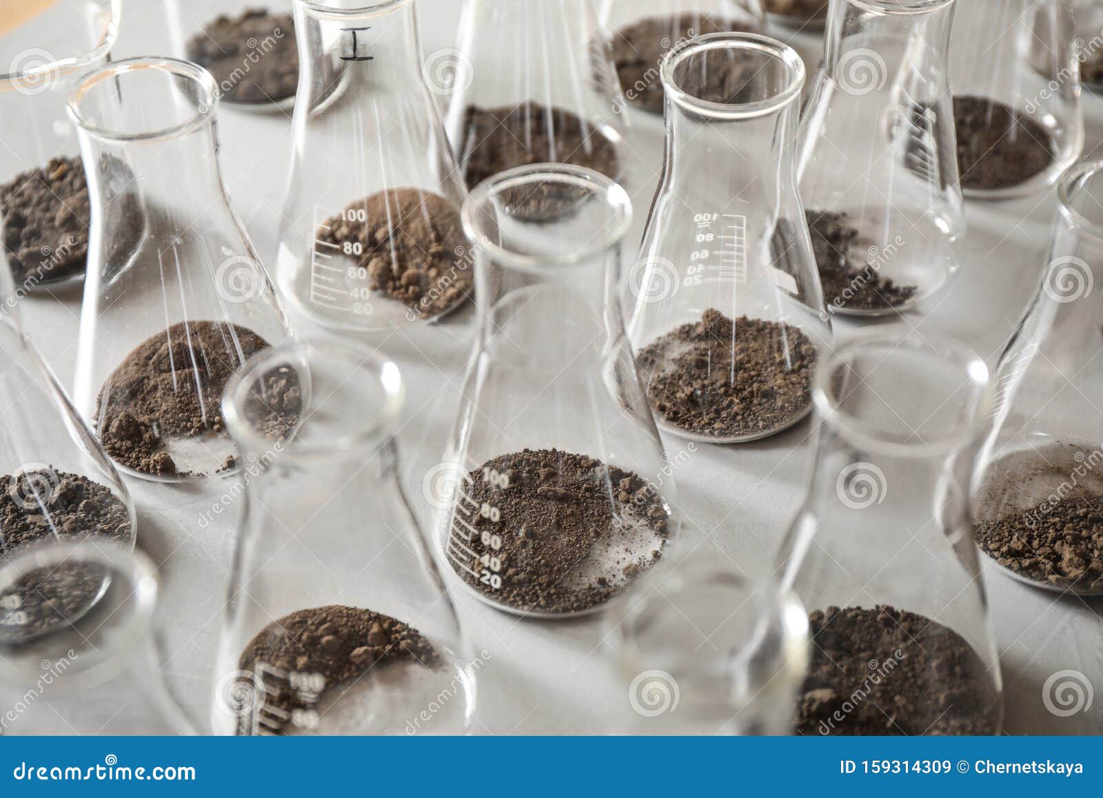 Glassware with Soil Samples on Table. Laboratory Research Stock Image ...