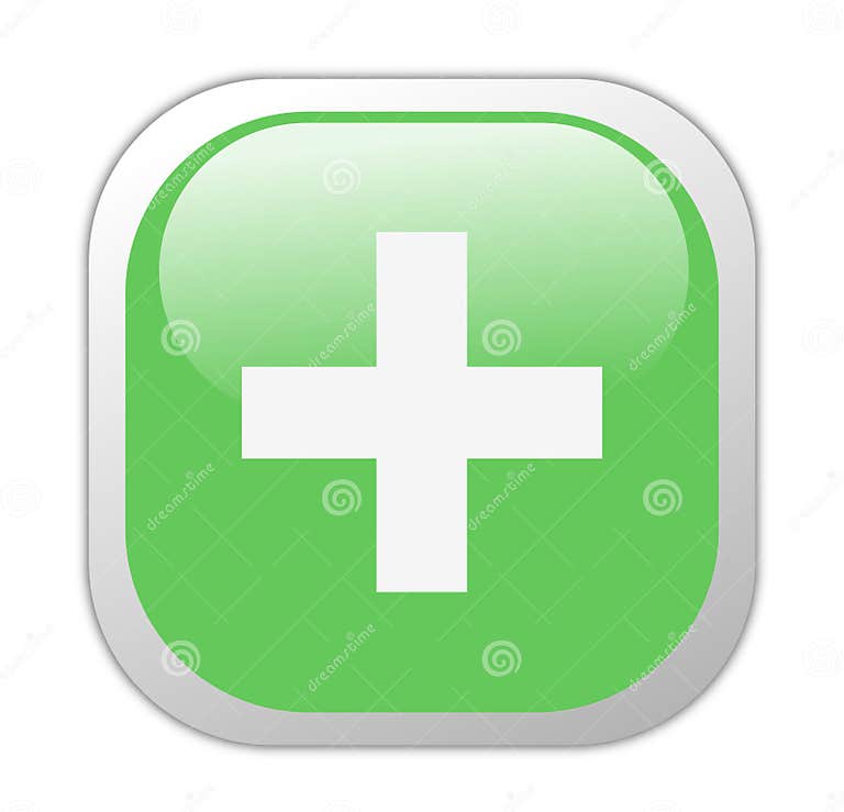 Glassy Green Square Plus Icon Stock Illustration - Illustration of ...