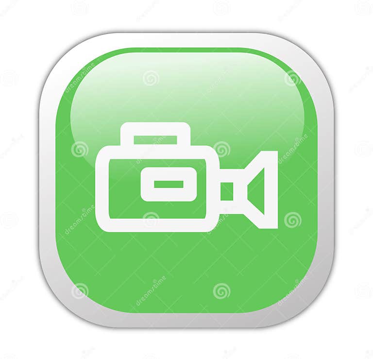 Glassy Green Square Video Camera Icon Stock Illustration - Illustration ...