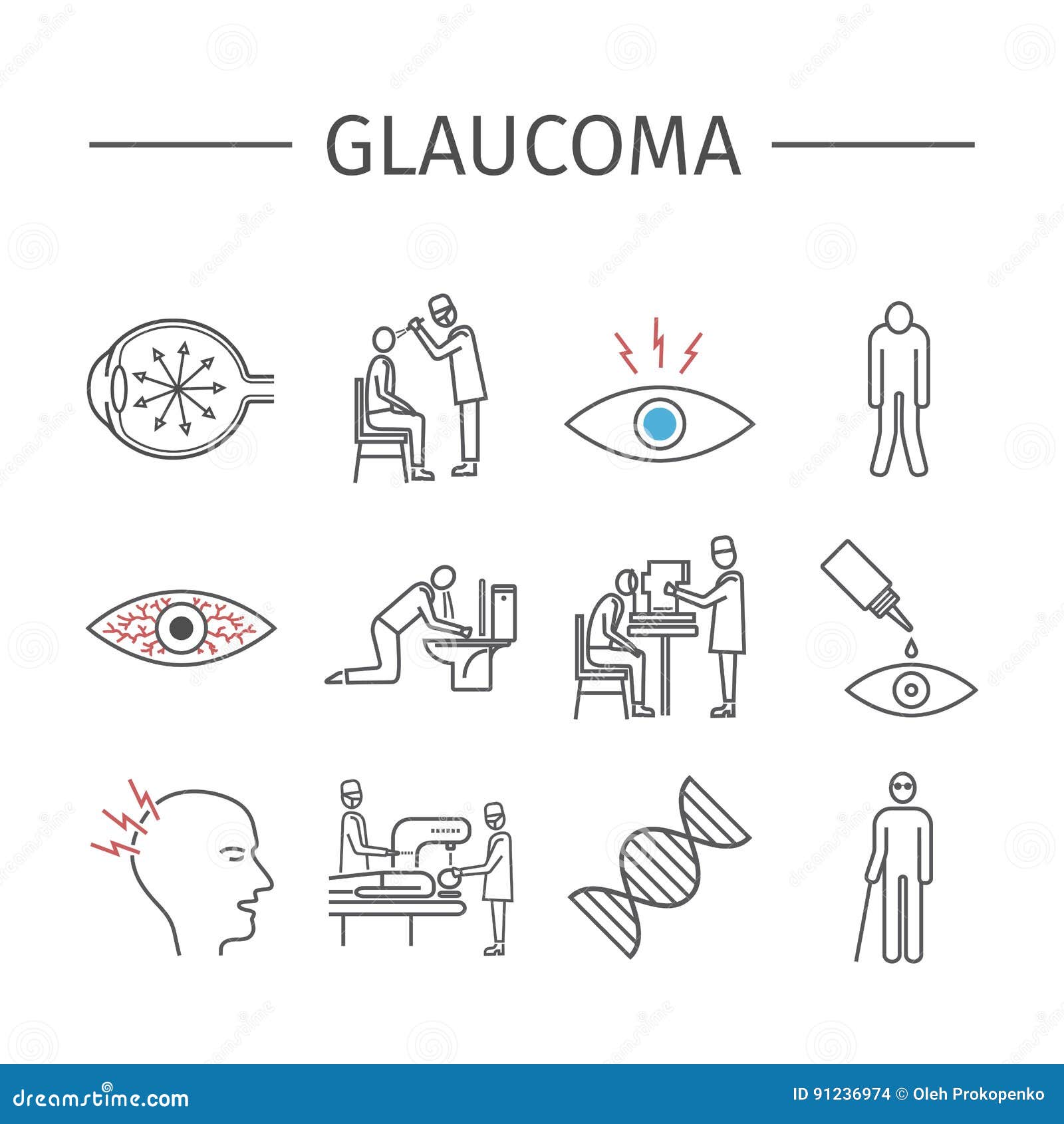 Glaucoma. Line icons set. stock vector. Illustration of eyes - 91236974