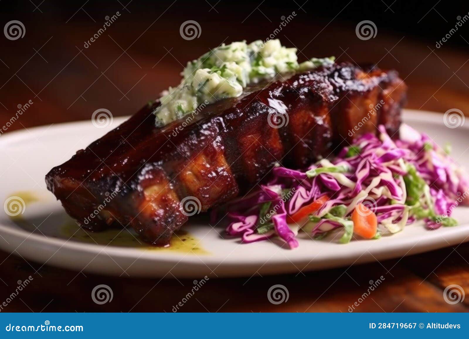 Glazed Bbq Ribs with a Side of Coleslaw Stock Image - Image of cooked ...