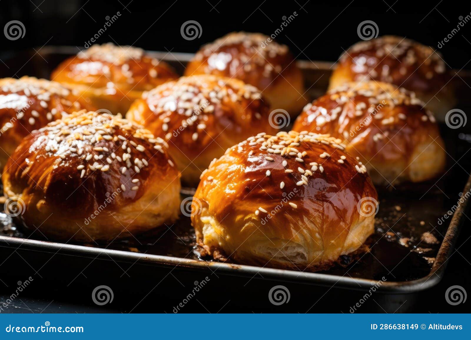 Glazed Burger Buns on a Baking Tray Stock Image - Image of generated ...