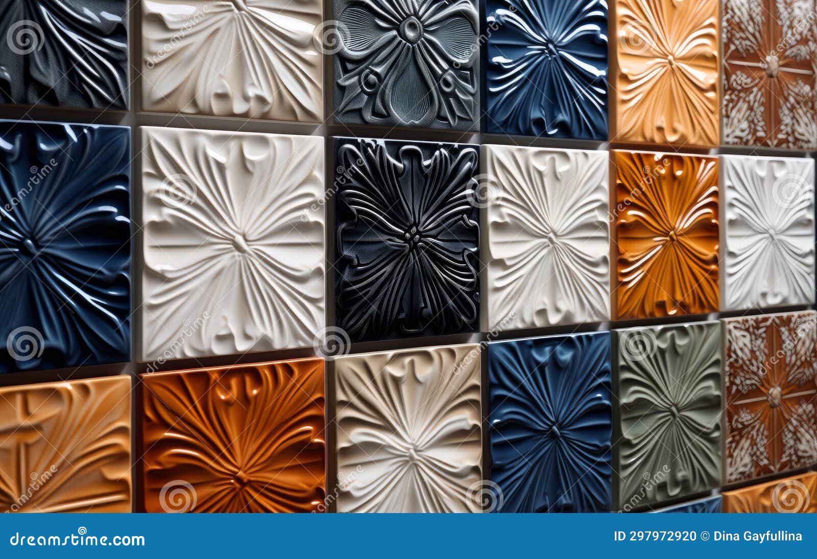 Glazed Ceramic Tiles Displayed in an Array of Colors and Patterns,close ...