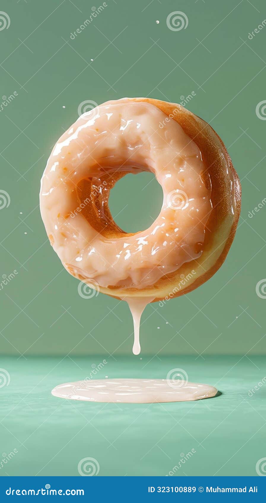 Glazed Donut Dripping Icing Over Green Background Stock Illustration ...