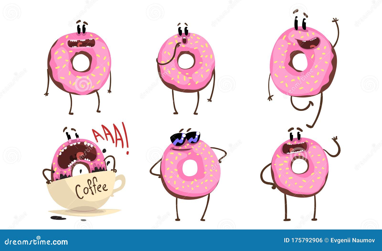 Glazed Donuts Cartoon Characters Collection, Funny Humanized Doughnuts ...